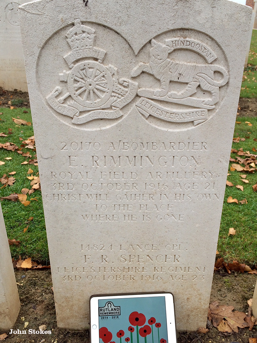 Bombardier Ernest Rimmington | Rutland Remembers
